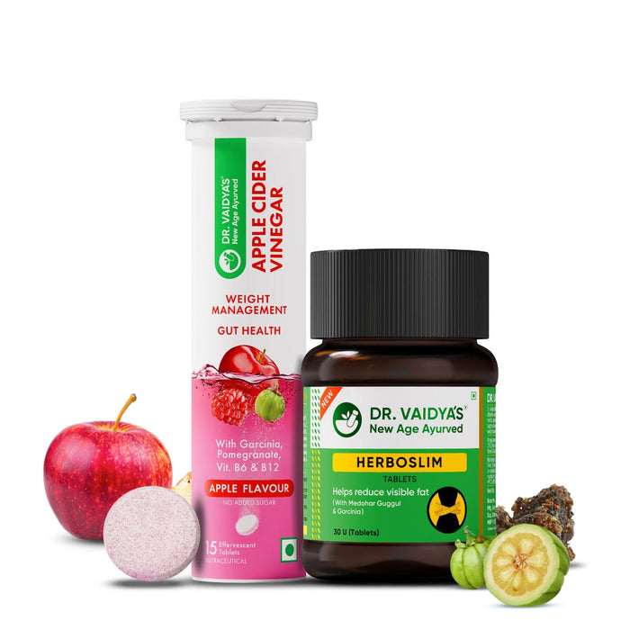 Dr. Vaidya's Apple Cider Vinegar (ACV) Fizz & Herboslim Tablets Combo ...